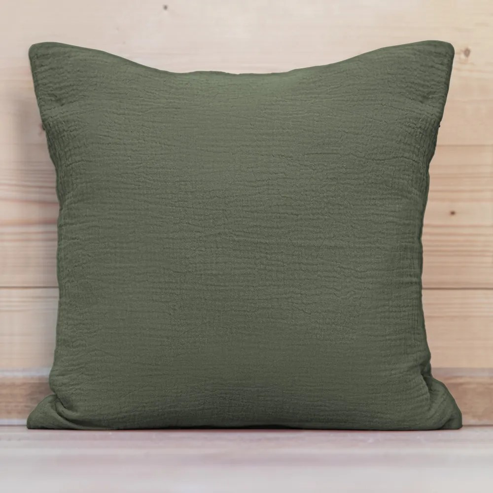 Biante Mušelínový povlak na polštář MSN-076 Zelená khaki 45 x 45 cm