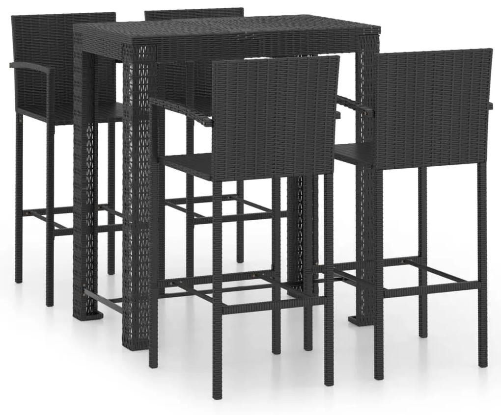 vidaXL 5dílný zahradní barový set s područkami polyratan černý