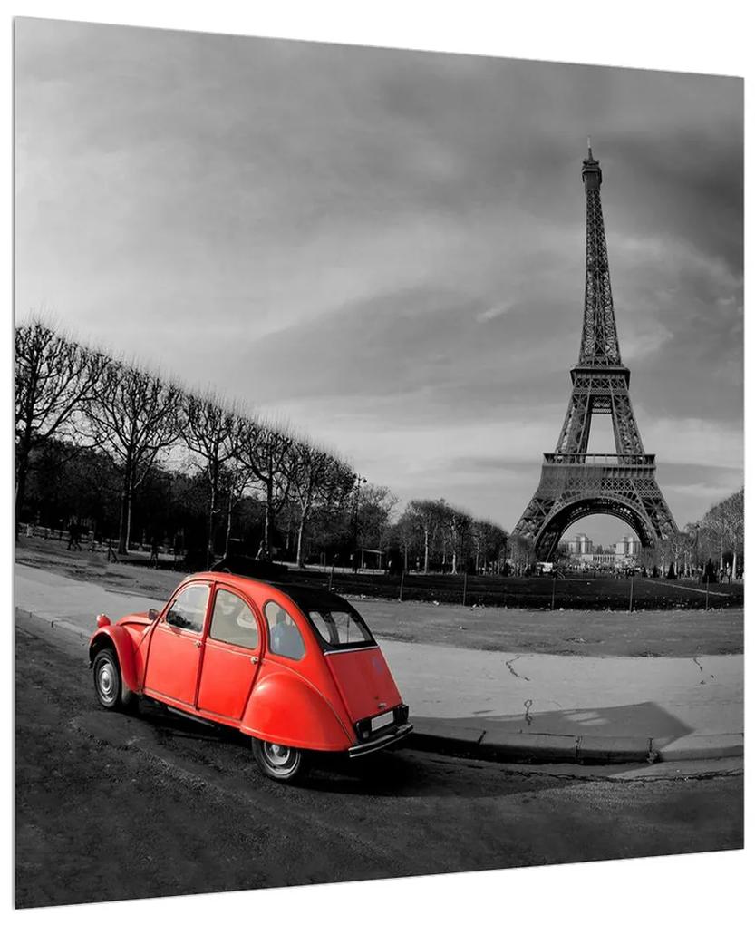 Obraz Eiffelovy věže a červeného auta (50x50 cm)