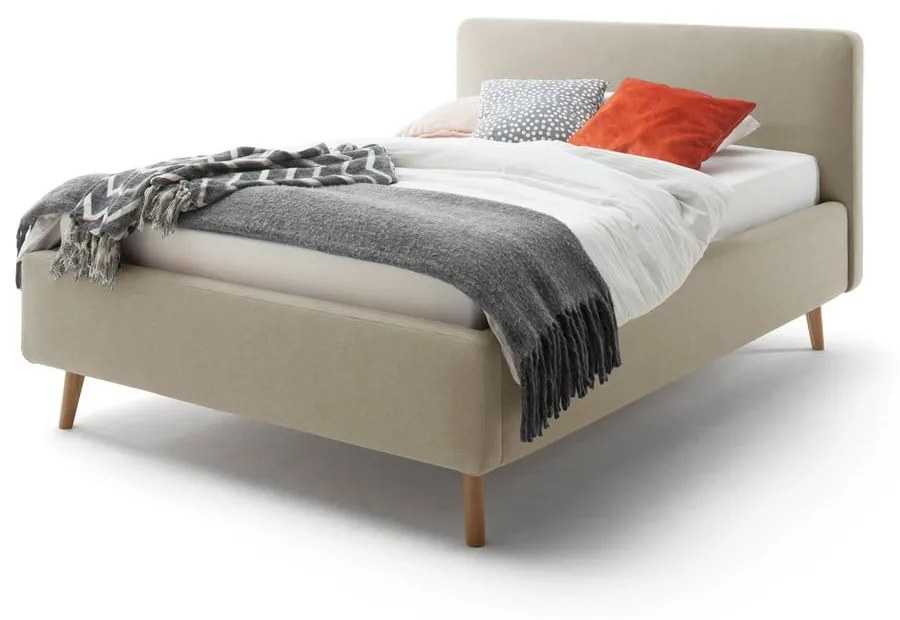 Šedohnědá čalouněná dvoulůžková postel s úložným prostorem s roštem 140x200 cm Mattis – Meise Möbel