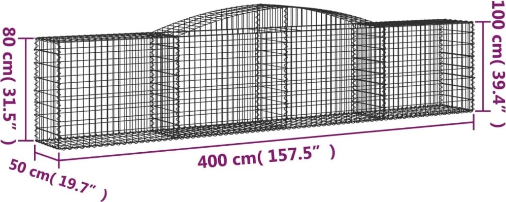 Klenuté gabionové koše 9 ks 400x50x80/100 cm pozinkované železo 3146990