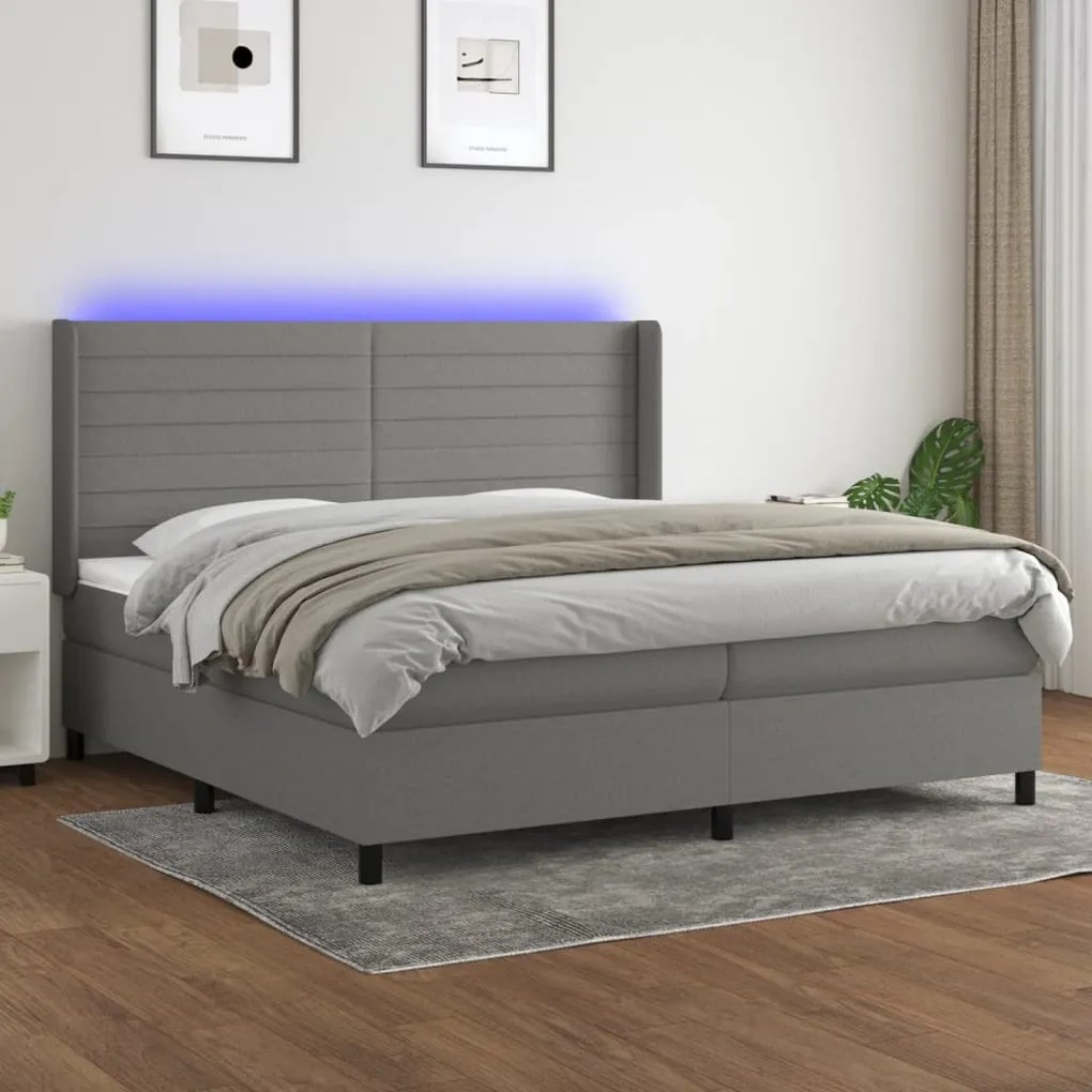 Box spring postel s matrací a LED tmavě šedá 200x200 cm textil 3138422