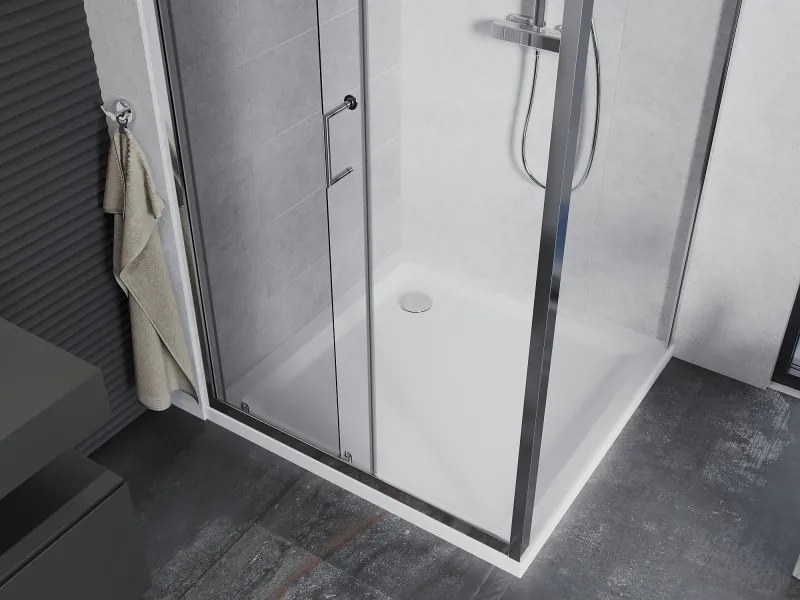 Mexen Apia posuvný sprchový kout 90 x 90 cm, 5mm sklo, chromový profil-čiré sklo + slim sprchová vanička 5cm, 840-090-090-01-00-4010