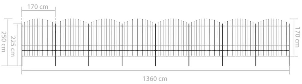Zahradní plot s hroty ocel (1,75–2) x 13,6 m černý,  277755