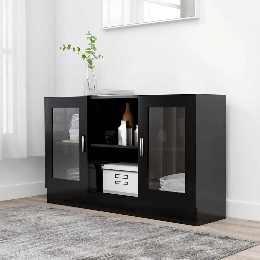 vidaXL Prosklená skříň 120 x 30,5 x 70 cm dřevotříska [815628] Barva: Černá