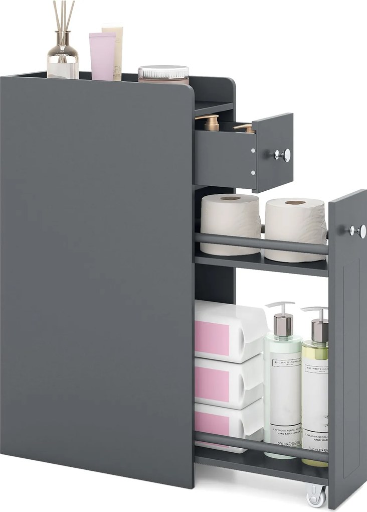 Costway Malá koupelnová skříňka 4 vrstvá tenká úložná s výsuvnými zásuvkami