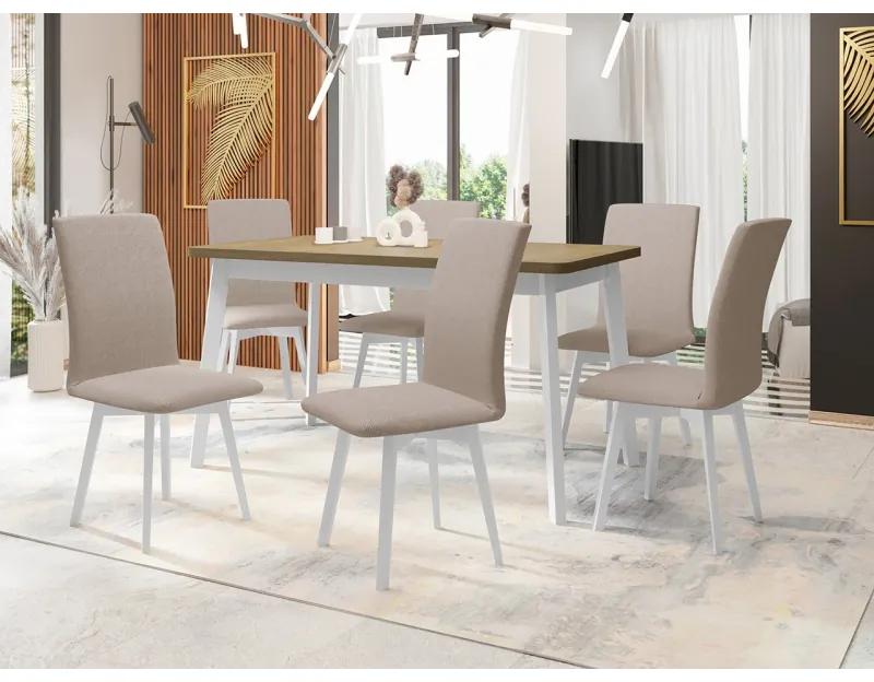 Jídelní jídelní stůl se 6 židlemi AL24, Barva dřeva: sonoma-L, Potah: Hygge D91, Barvy nožiček: Bíla