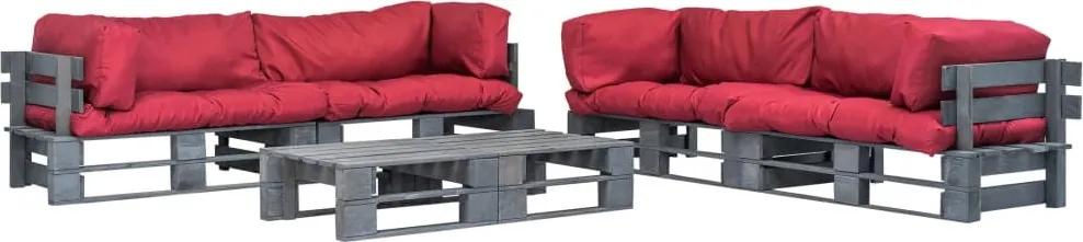 vidaXL 6dílná zahradní sedací souprava z palet a podušky dřevo [277470] Barva: Černo-červený