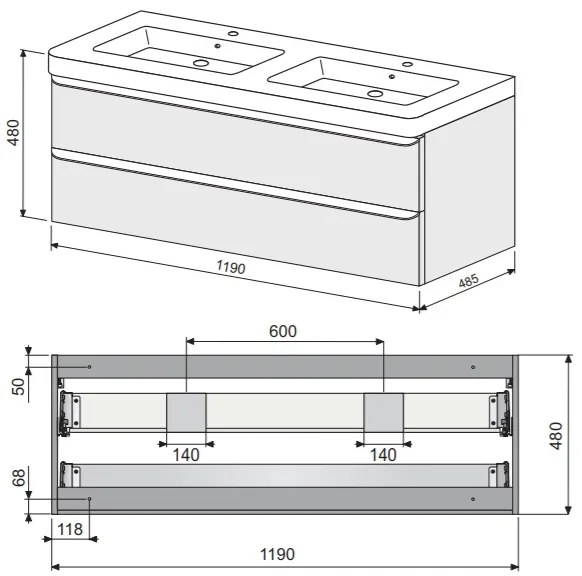 Koupelnová skříňka s umyvadlem Naturel Pavia 120x53x49 cm bílá mat bílá úchytka PAVIA3120ZBI