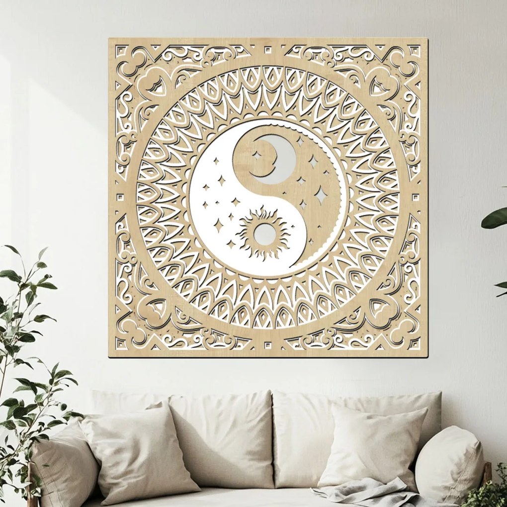 dřevo života Dřevěná 5 vrstvá mandala YING YANG Rozměry (cm): 80, Zvolte barevný dekor: javor-bila