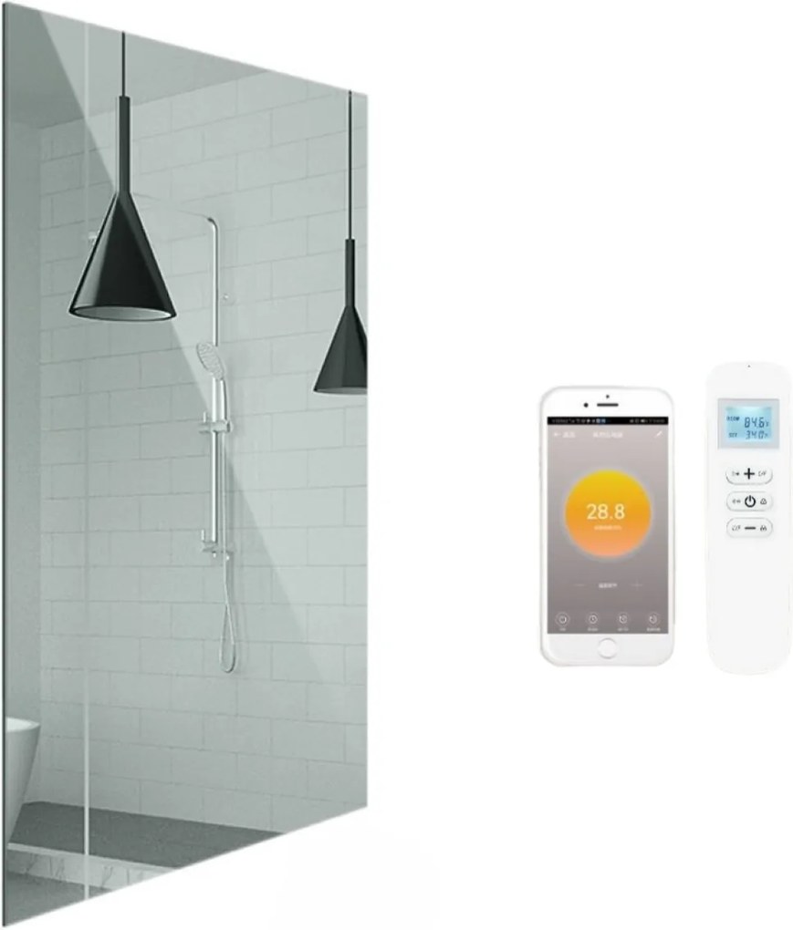 Zrcadlový infrapanel s LED osvětlením MIRROR 580W | Výhřevnost 10,5 m2 | 100x60 cm | WiFi termostat | Dálkový ovladač | Zrcadlo na šířku
