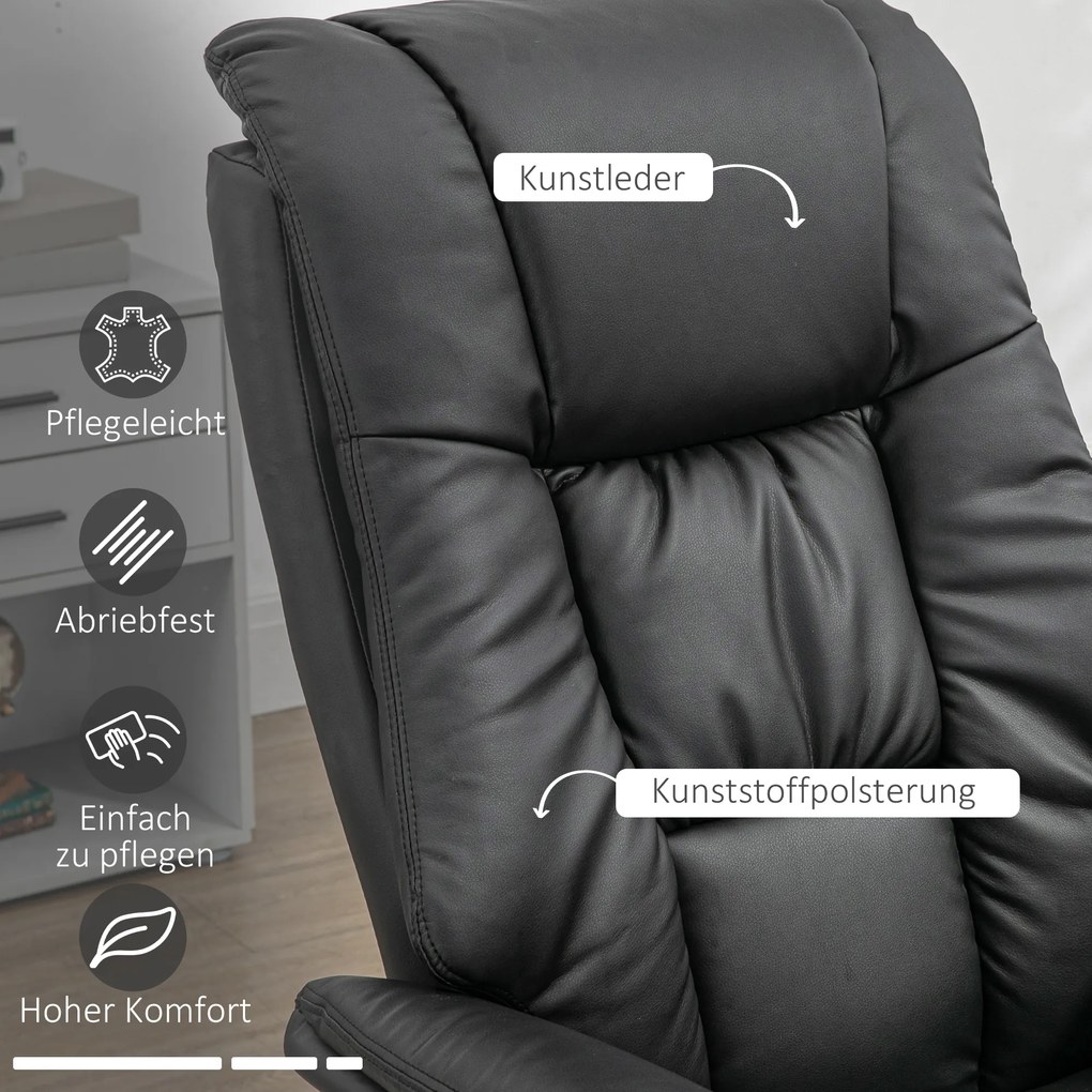 HOMCOM Polohovací křeslo Vinsetto s taburetem, elektricky sklopné o 130°, umělá kůže, černé, TV křeslo s funkcí polohování, 77 x 89 x 110 cm | Aosom.…