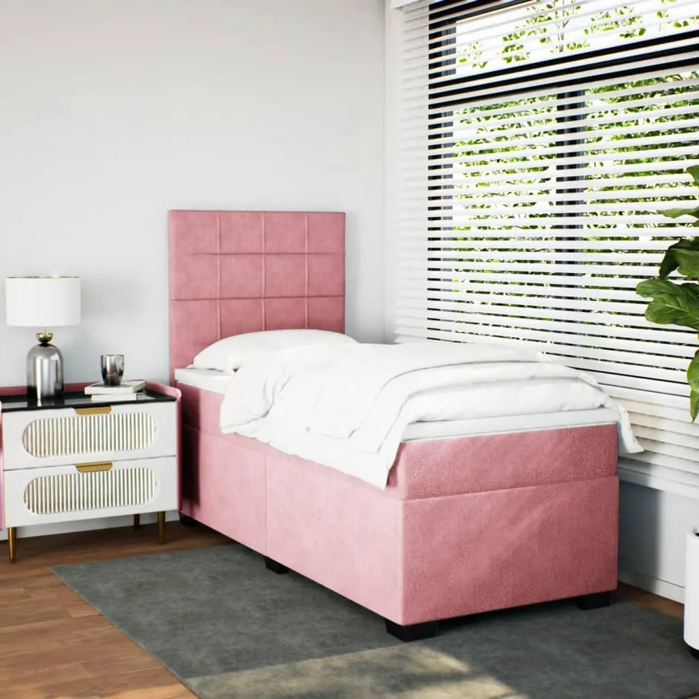 Box spring postel s matrací růžová 80 x 200 cm samet 3290767