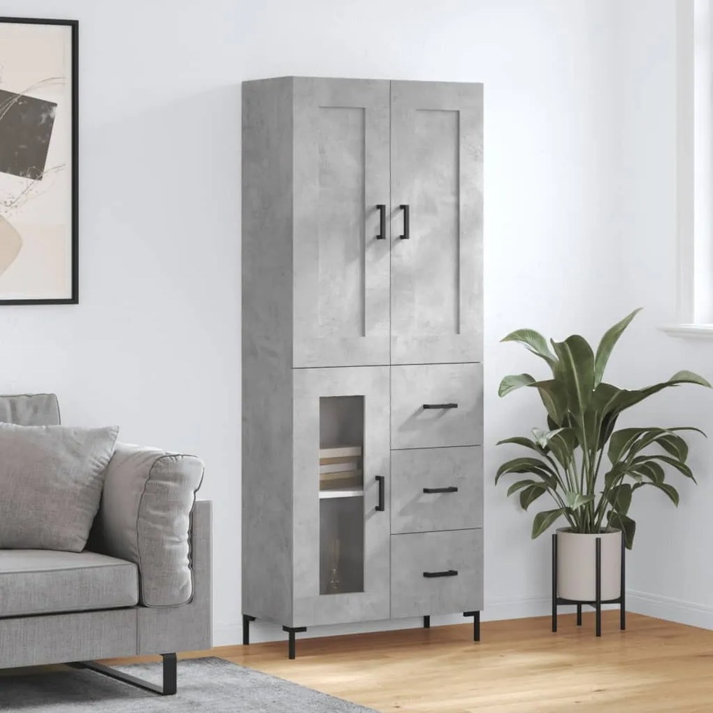 Skříň highboard betonově šedá 69,5x34x180 cm kompozitní dřevo