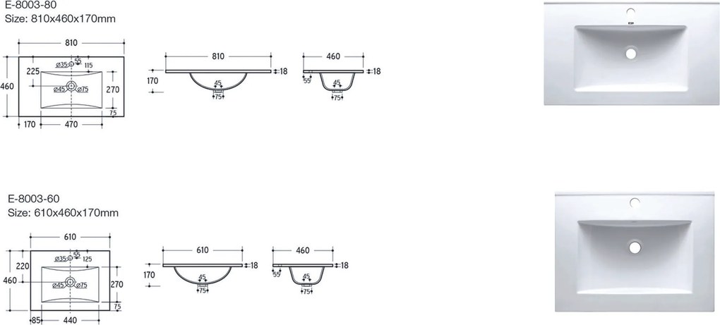 Comad Nábytkové keramické umyvadlo UM-CFP LAVA 80D DP, 81x46 cm, bílá lesklá