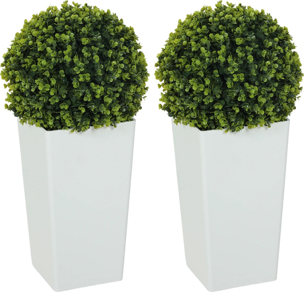 HOMCOM sada 2 umělých eukalyptových topiary, výška 65 cm, 330 listů, UV-odolné, v bílých trapezových květináčích