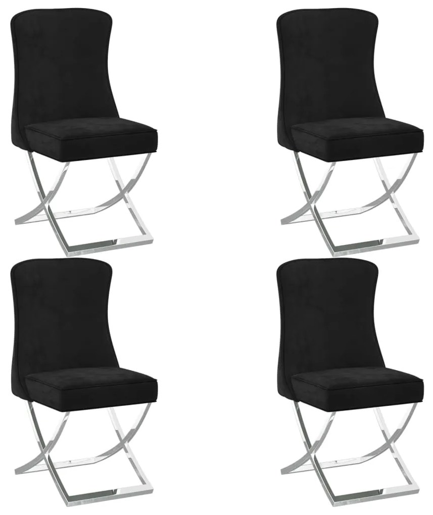 3074910 vidaXL Jídelní židle 4 ks černé 53 x 52 x 98 cm samet a nerez ocel