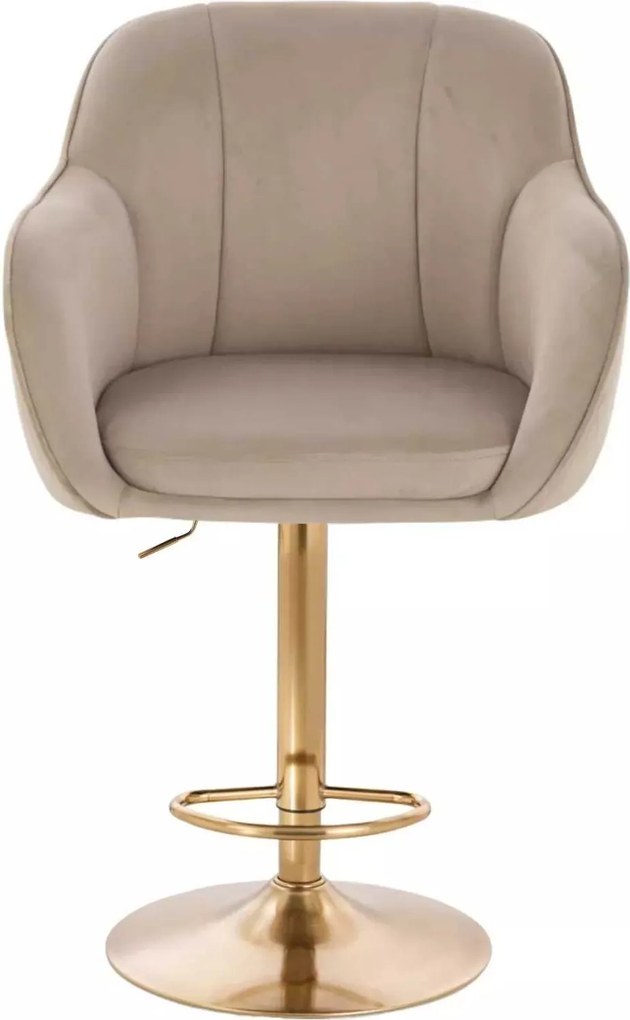 LuxuryForm DESIGN Barová židle AVOLA VELUR na zlaté kulaté podstavě - latte