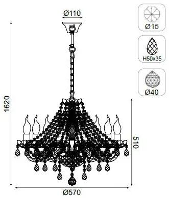 ACA DECOR Křišťálový lustr GLADIOLO max. 8x40W/E14/230V/IP20, barva chromu