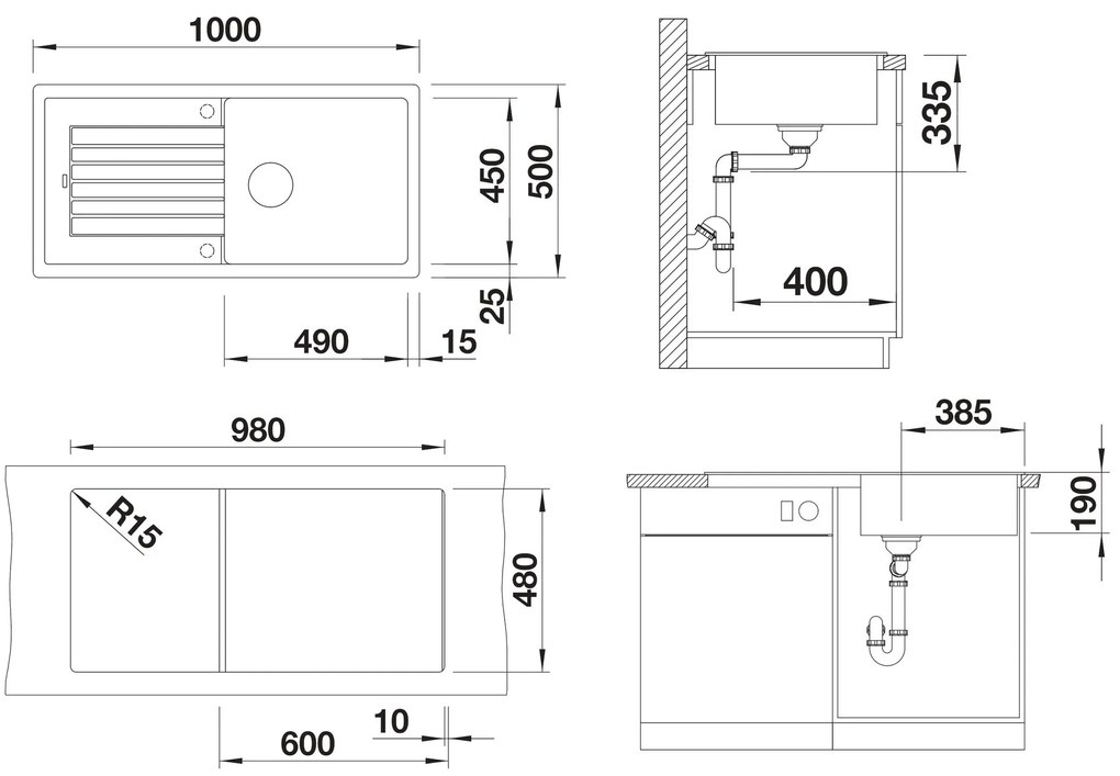 Blanco Zia XL 6 S, silgranitový dřez 1000x500x190 mm, 1-komorový, šedá vulkán, BLA-527400