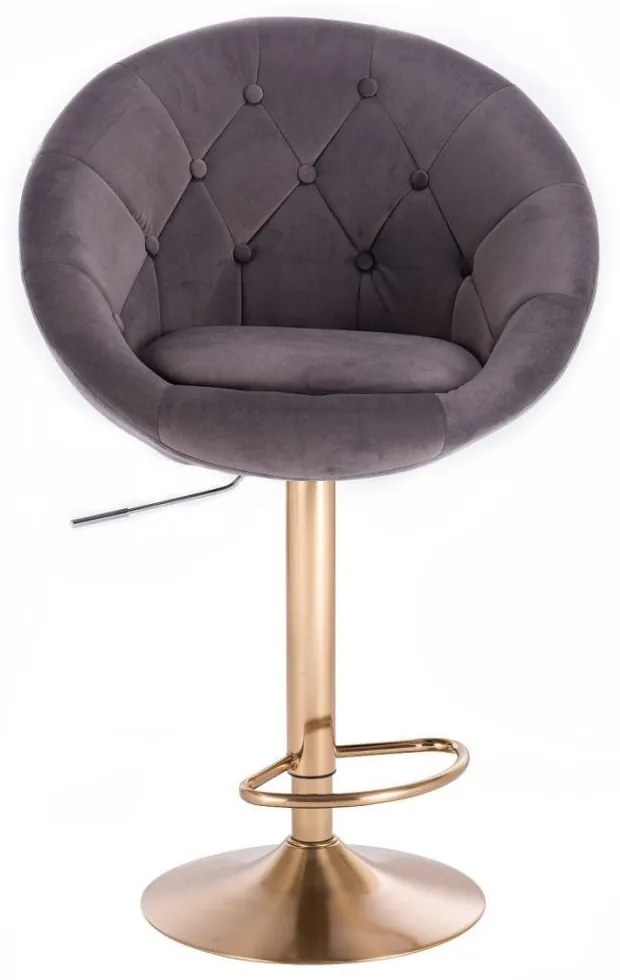 LuxuryForm DESIGN Barová židle VERA VELUR na zlaté kulaté podstavě - tmavě šedá