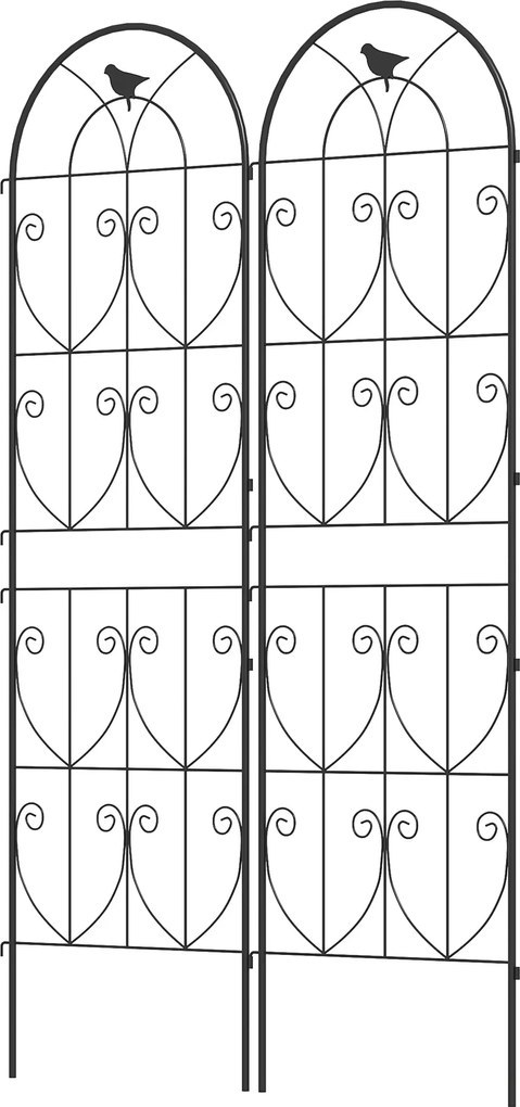 Outsunny Podpora rostlin s ptáčky, 2 kusy, Zahradní treláž pro zeleninu, popínavé rostliny a květiny, vyrobeno z kovu, 50 x 180 cm, černá | Aosom