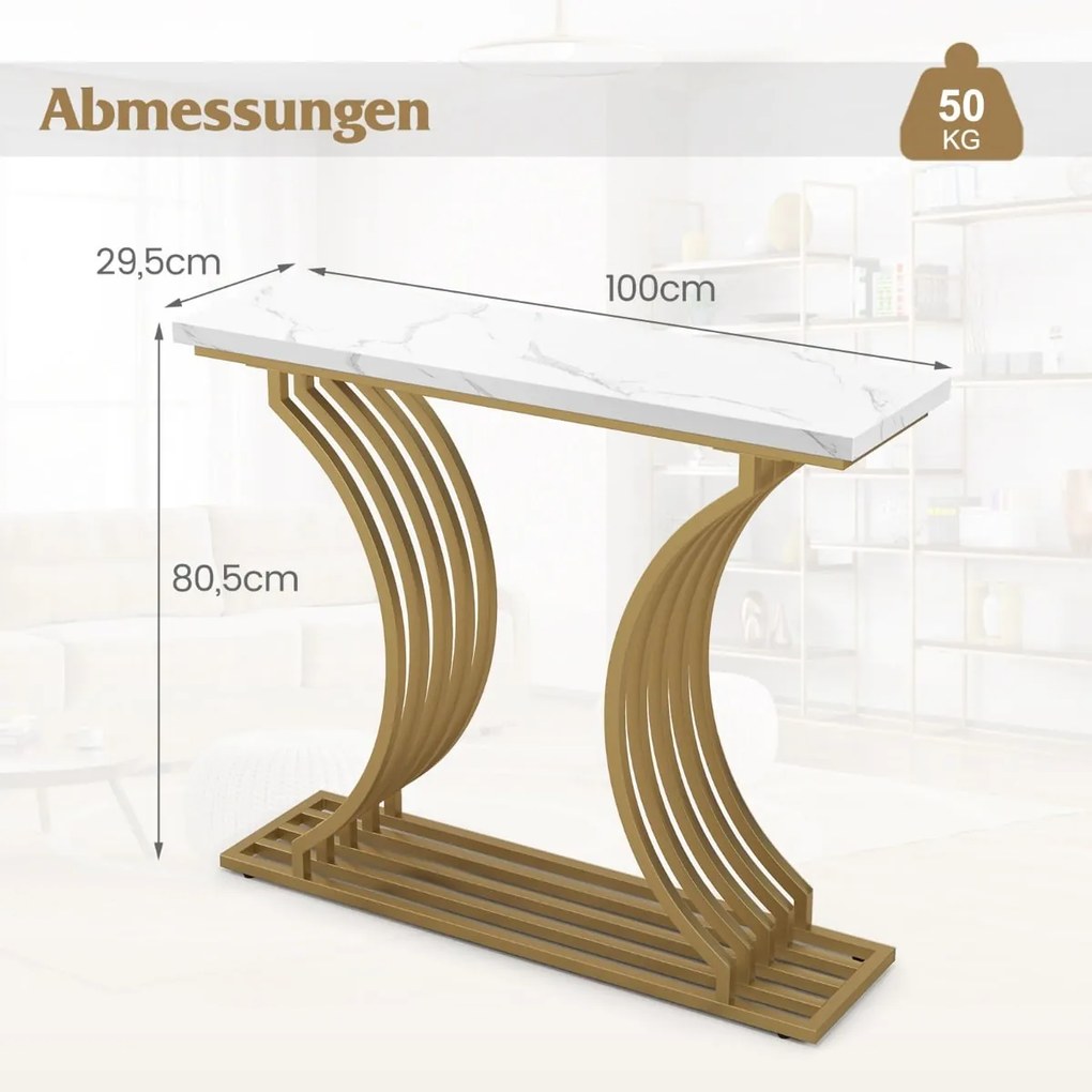 Costway Moderní konzolový stůl s bílou deskou z umělého mramoru a vstupním