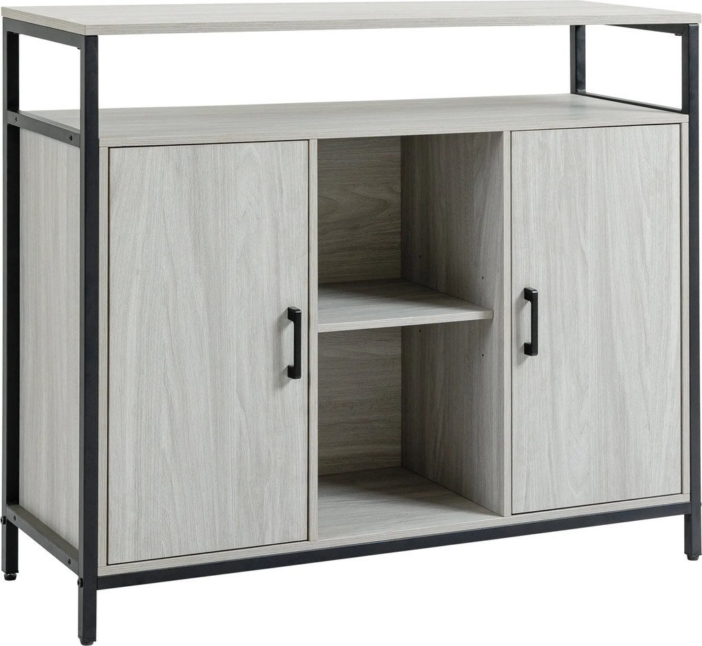 HOMCOM Moderní dřevěný kredenc se 2 skříňkami a policemi, světle šedý kuchyňský a vstupní kabinet, 100x34x87,2cm | Aosom