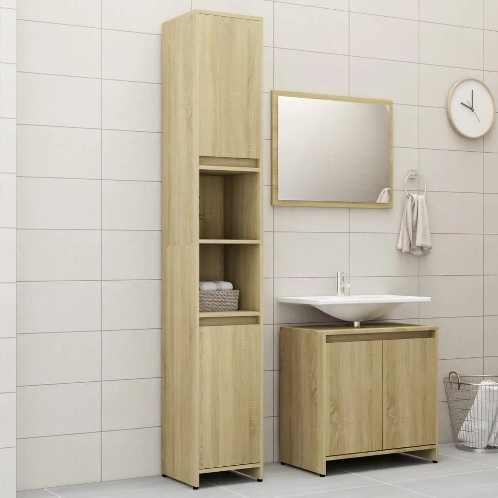3dílný set koupelnového nábytku II - bez madel - dřevotříska | dub sonoma