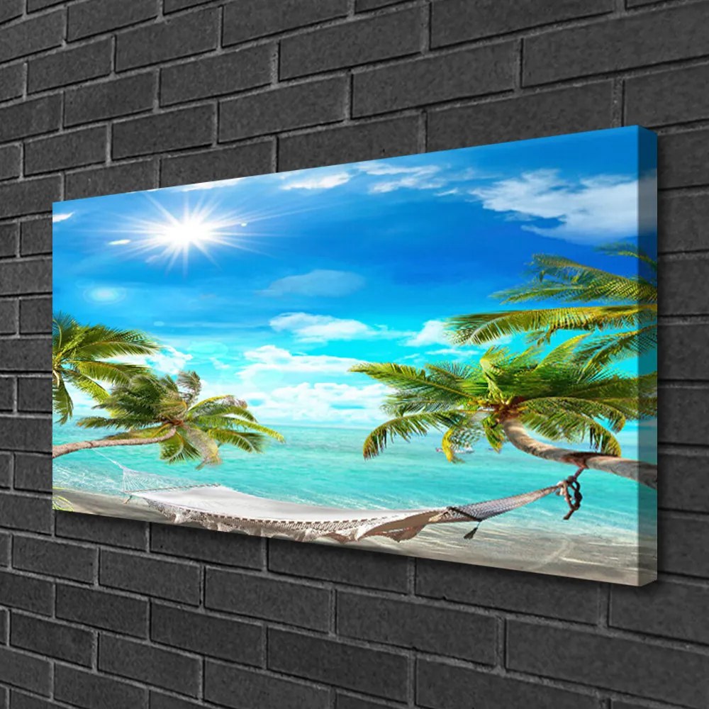 Obraz na plátně Tropické Palmy Hamaka Pláž 125x50 cm