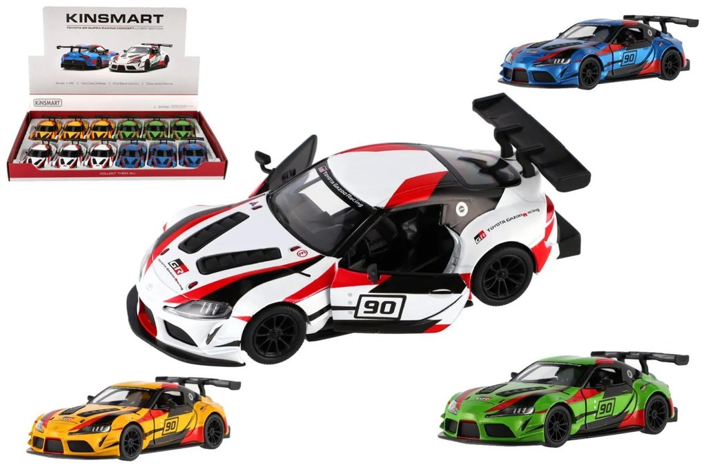 Auto Kinsmart Toyota GR Supra Racing kov 13cm 4 barvy na zpětné natažení
