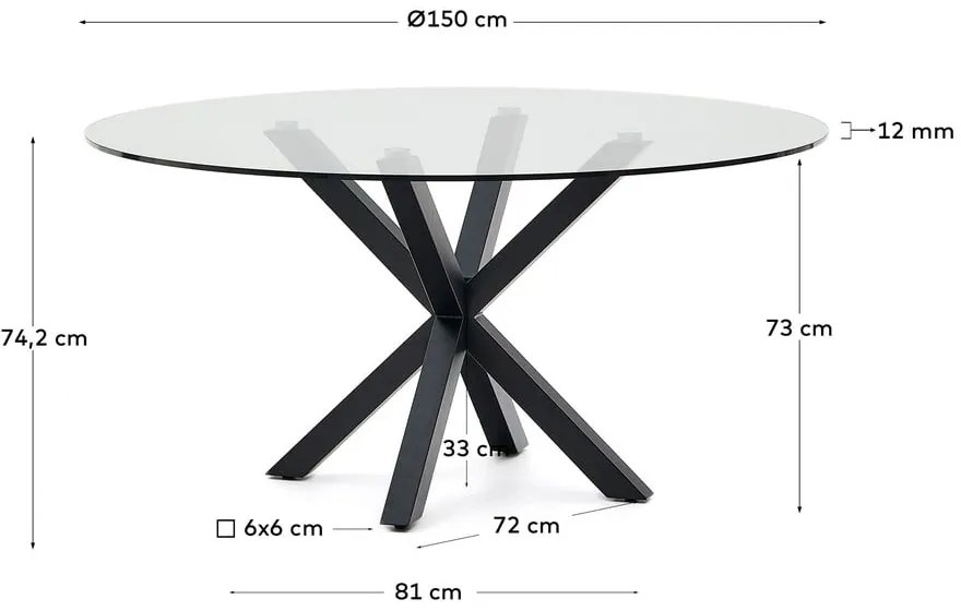 Černý kulatý jídelní stůl se skleněnou deskou ø 150 cm Argo – Kave Home