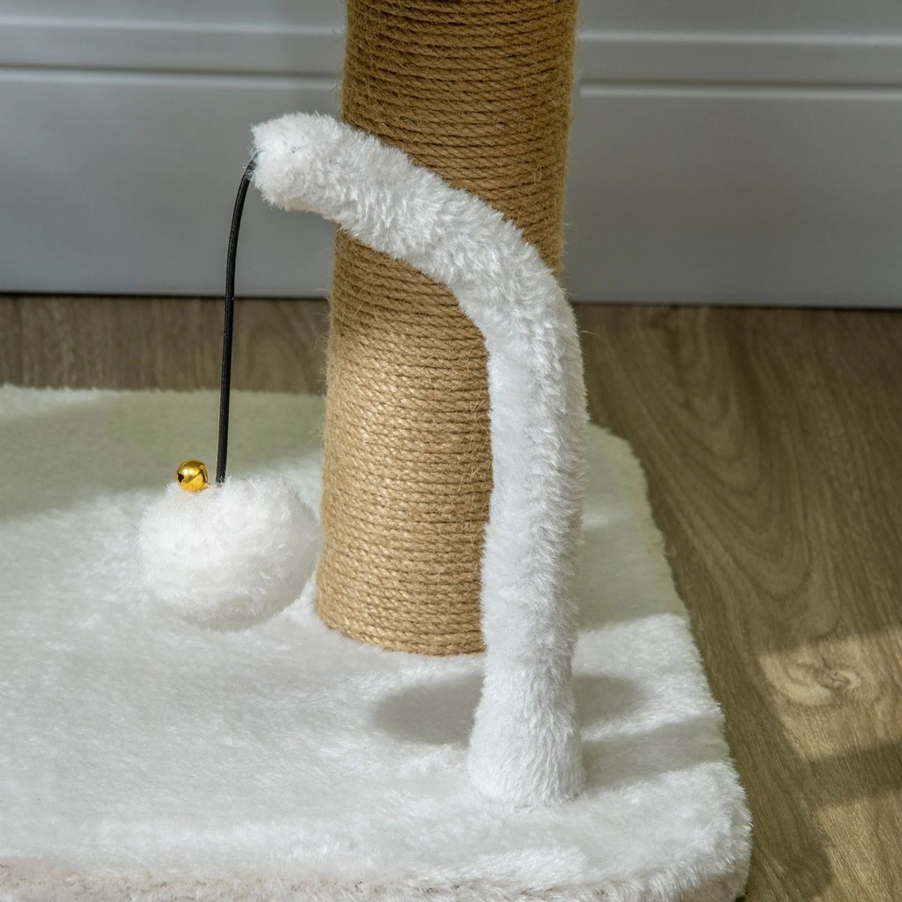 PawHut Kočičí Škrabací Strom pro Malé Kočky Výška 42 cm Kočičí Strom s Hnízdem, Visícími Míčky a Sisalovými Sloupky 48x38x42 cm Bílý