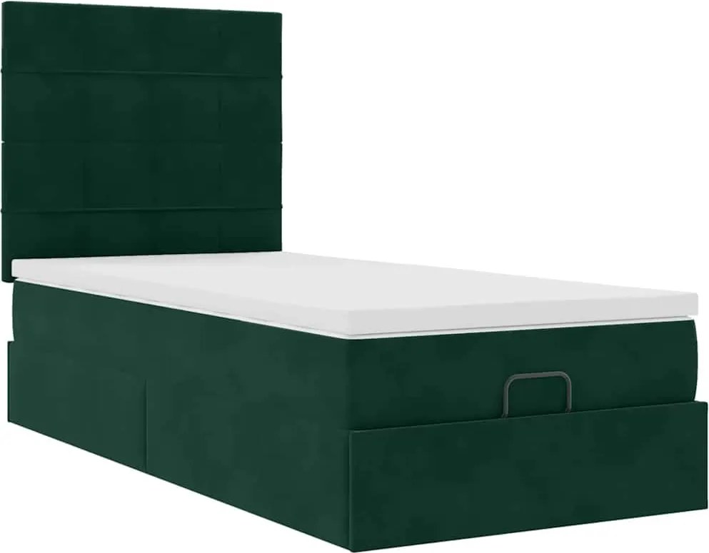 Osmanský rám postele s matracemi tmavě zelené 100x200cm samet 3314303