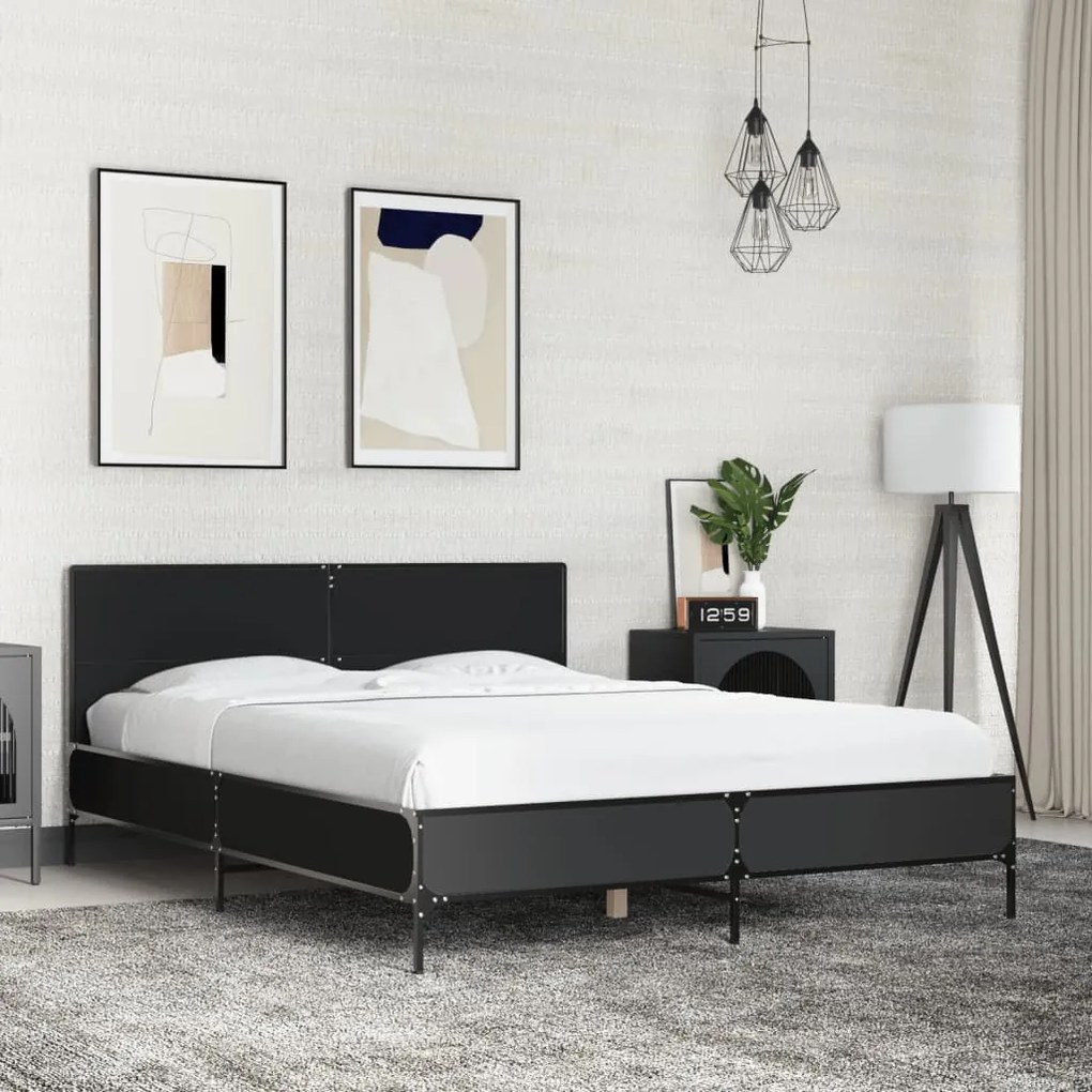 Rám postele černý 140 x 190 cm kompozitní dřevo a kov 3280032