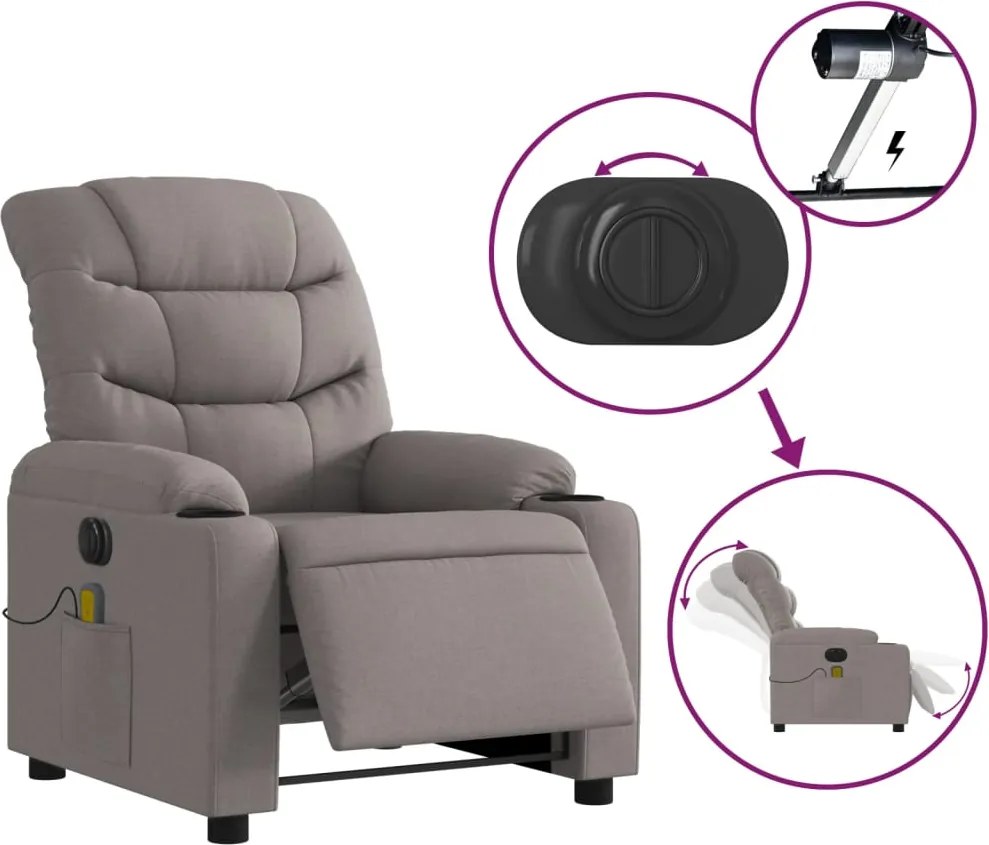 Elektrické masážní polohovací křeslo taupe textil 3206643