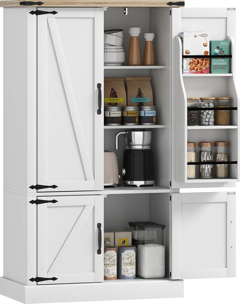 HOMCOM kuchyňský buffet, kuchyňská skříňka s 4 dveřmi, 6 držáků na koření a nastavitelné police, 76,3 x 40 x 136 cm, bílá