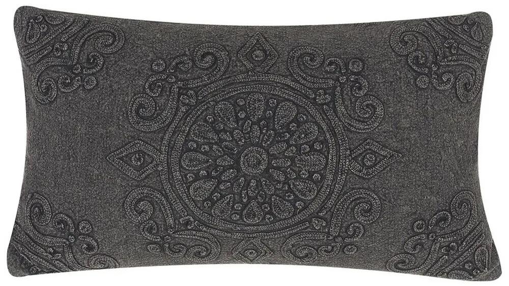 Dekorativní bavlněný polštář s reliéfovým vzorem 30 x 50 cm tmavě šedý VELOOR Beliani