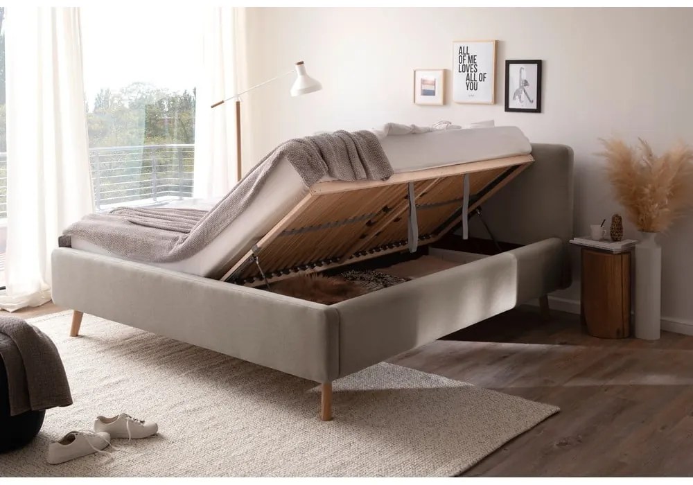 Taupe čalouněná dvoulůžková postel s úložným prostorem s roštem 160x200 cm Mattis - II. jakost – Meise Möbel