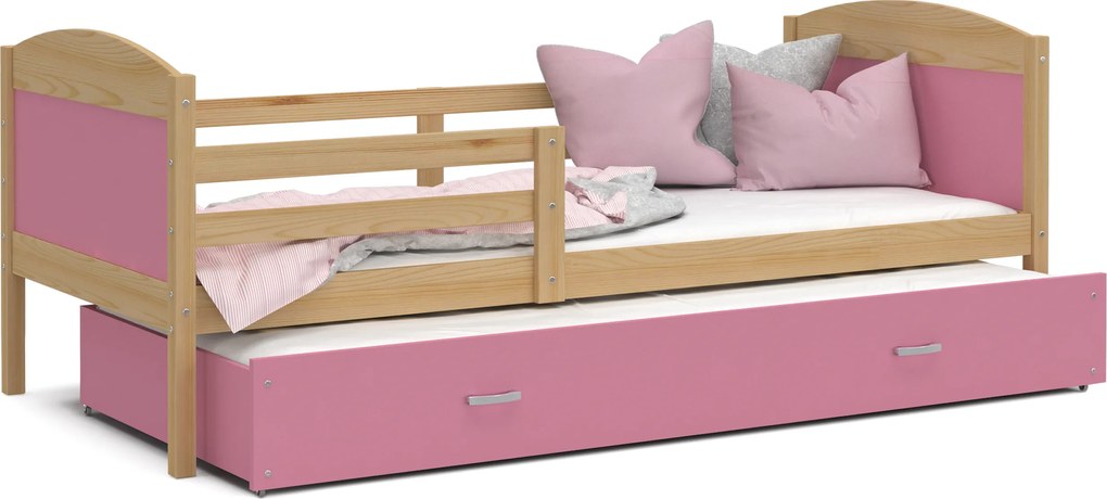 Svět pokojů Dětská postel Maty 190x80 cm s přistýlkou Barva rámu: olše, Matrace: Ano, barva dílů: šedá