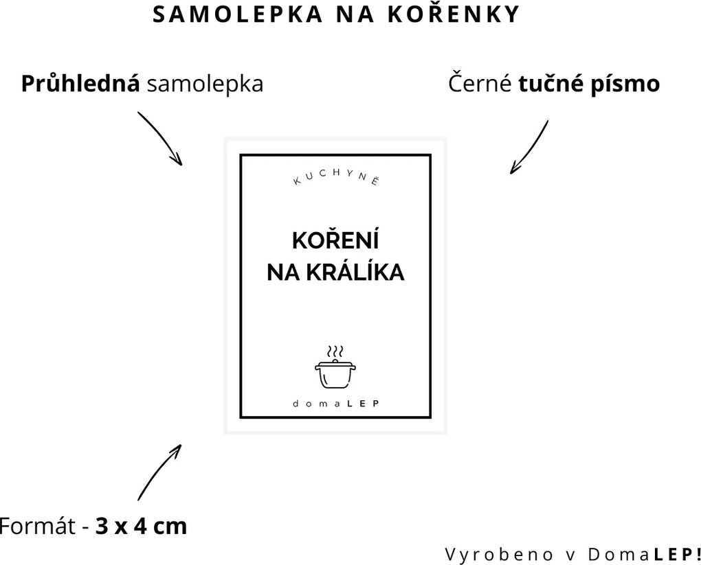 KOŘENÍ NA JEHNĚČÍ - Samolepka na kořenky 3 x 4 cm - DomaLEP varianta: BÍLÁ - tučné písmo