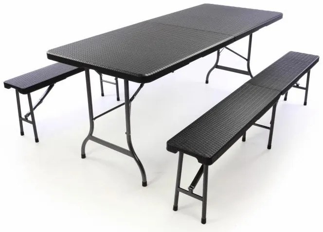 Zahradní set lavice a stůl v ratanovém designu - černá