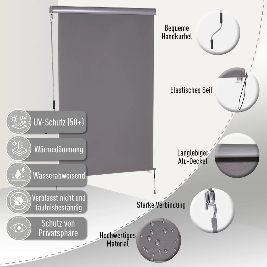 Outsunny vertikální markýza na balkón 120 x 200 cm, vertikální markýza, zástěna proti větru s ruční klikou v šedé barvě | Aosom.de