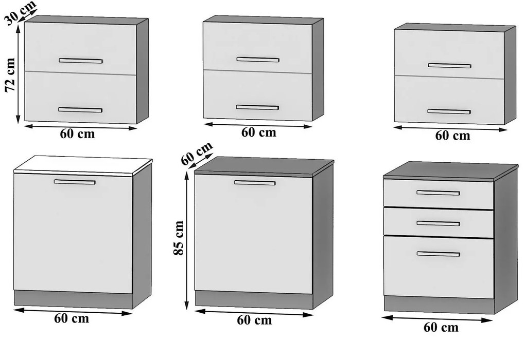 Kuchyňská linka Belini 180 cm šedý lesk s pracovní deskou Primera2  INF PRIMERA2/2/WT/S/0/B1