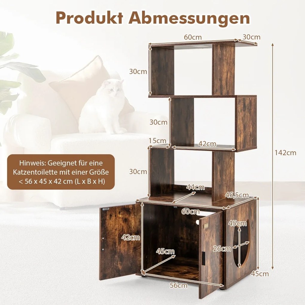 Costway Skříňka pro kočky s na toaletu pro kočky – 60 × 45,5 × 142 cm