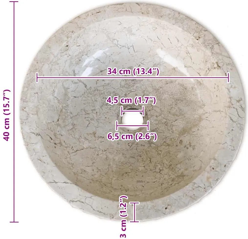 Umyvadlo mramorové 40 cm krémové 242673
