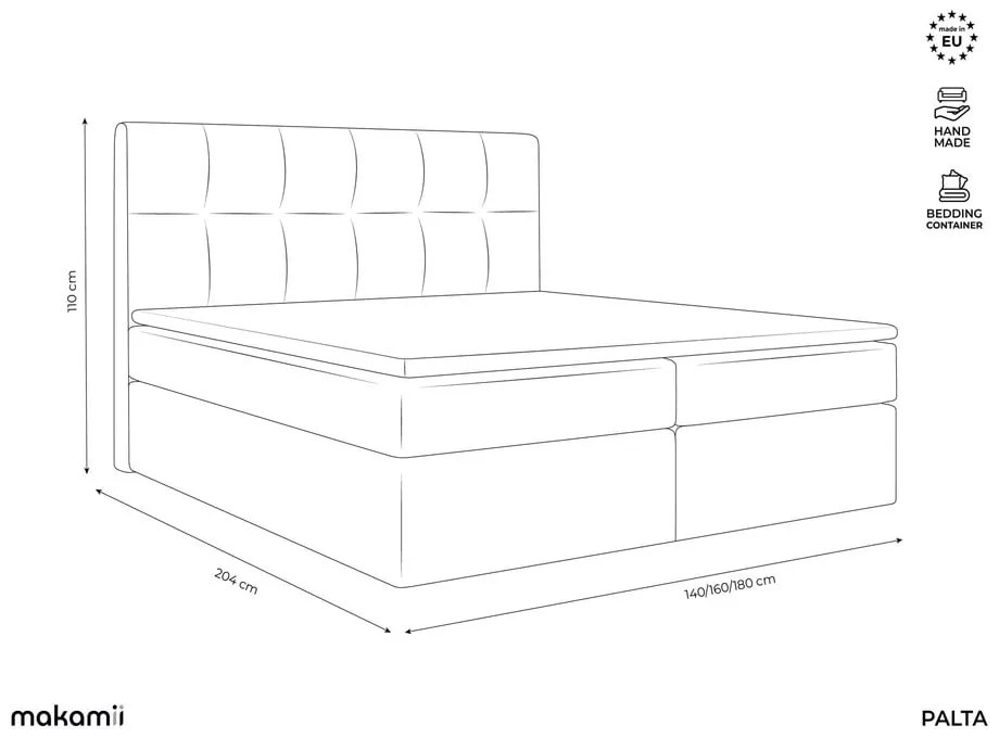 Boxspring postel s úložným prostorem 140x200 cm ve stříbrné barvě Palta – Makamii