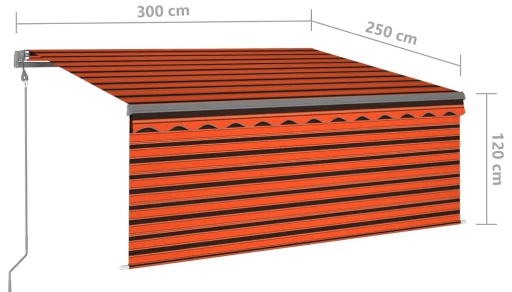 vidaXL Marketos Automatická markýza roleta LED a senzor větru 3x2,5 m oranžová