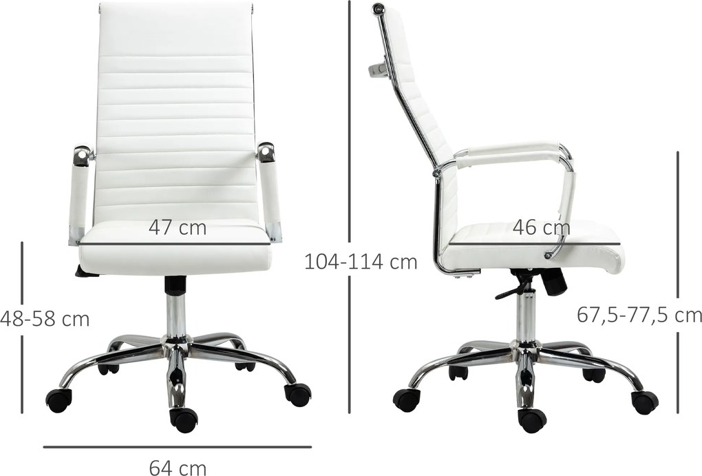 Kancelářská židle Vinsetto s houpací funkcí ergonomická kolečka otočná o 360° ocelové nohy imitace kůže nosnost 120 kg 54 x 62 x 104-114 cm Bílá | Ao…
