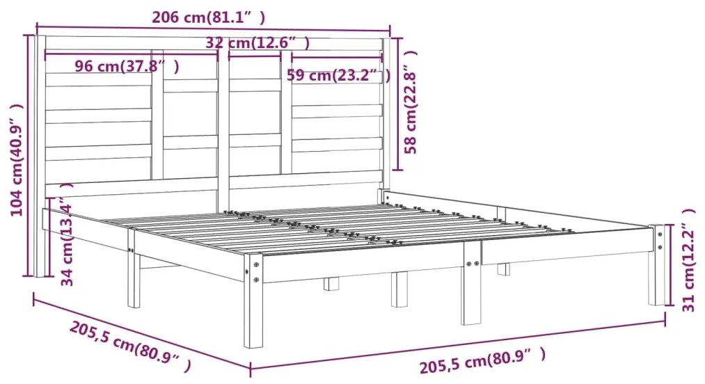 Rám postele bílý masivní dřevo 200 x 200 cm,  3105816